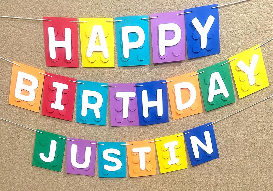 Building Bricks Banner - Brick Party Happy Birthday. Birthday Bunting ...