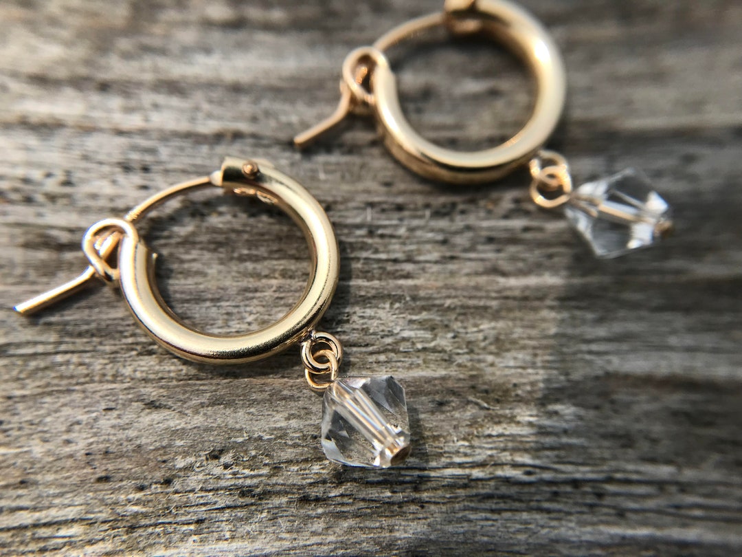 14K Gold Filled Hoops With AAA Clear Quartz Crystal Charms, Gold Quartz ...