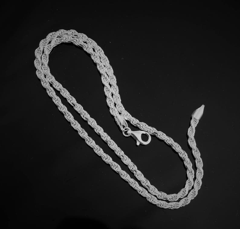 Rope Chain. Sterling Silver Necklace. 4mm Thick. 16,18,20,22,24,30 ...