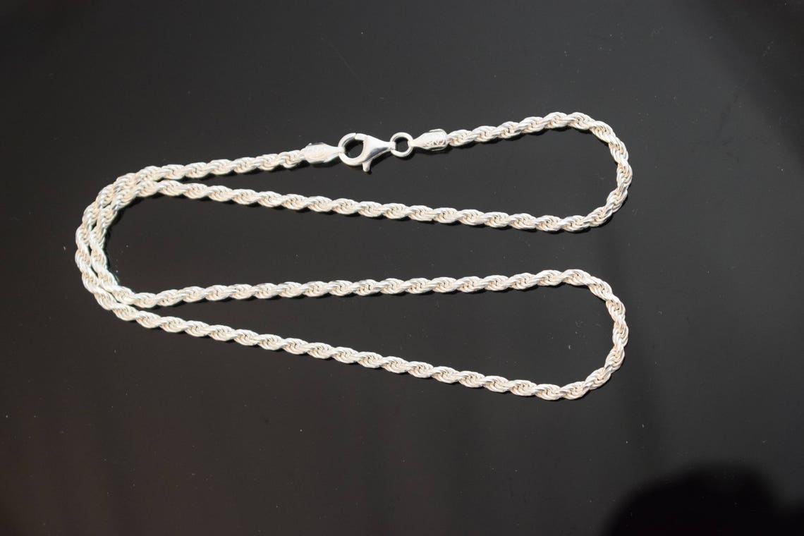 Rope Chain. Sterling Silver Necklace. 3mm Thick. - Etsy