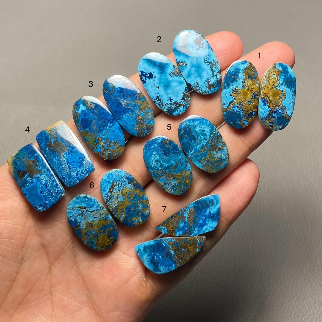 Blue Azurite Pair A One Quality 100% Natural Azurite Cabochon Loose ...