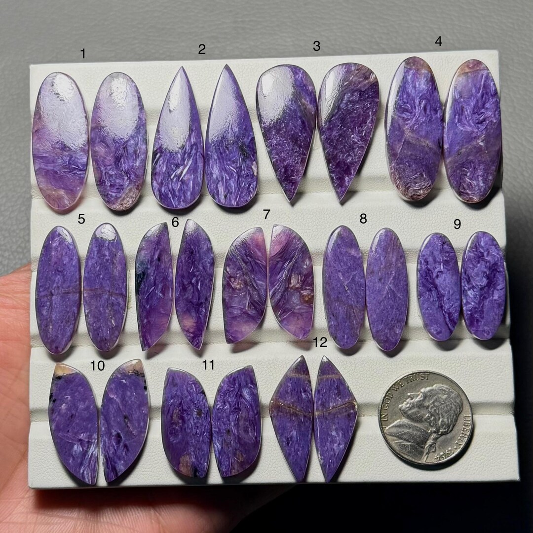 Purple Charoite Pair A One Quality 100% Natural Charoite Cabochon Loose ...