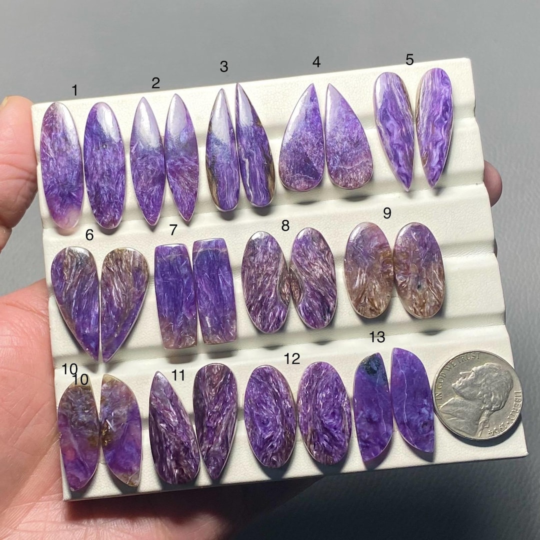 Purple Charoite Pair A One Quality 100% Natural Charoite Cabochon Loose ...