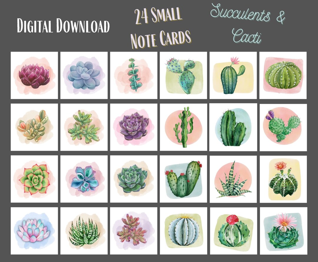 Succulents & Cacti 3"x3" Printable Note Card | Blank Folded Card ...