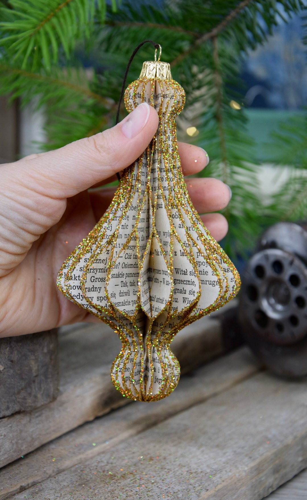 Gold Vintage Honeycomb Christmas Paper Ornaments, Rustic Christmas ...