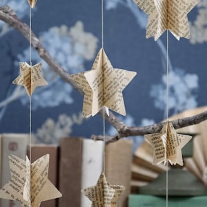 3D Star Garland, Star Book Pages Garland, Vintage Decor, Book Lover ...