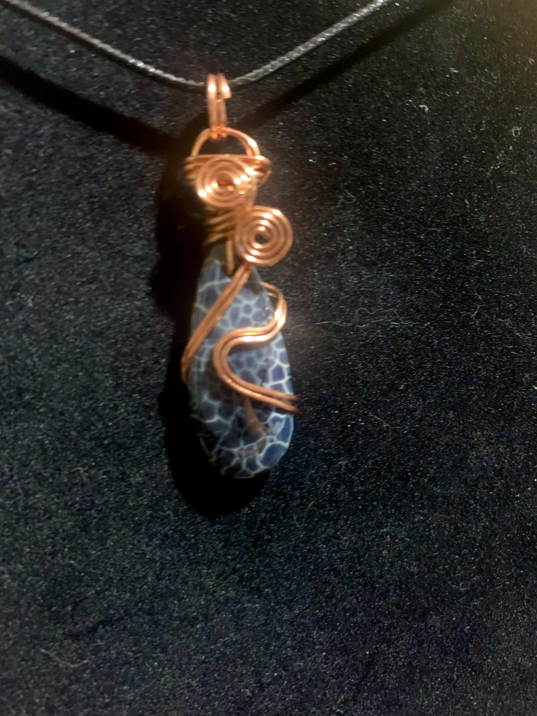 Hand Made Wire Wrapped Teardrop Blue Agate Necklace Wrapped in Copper ...