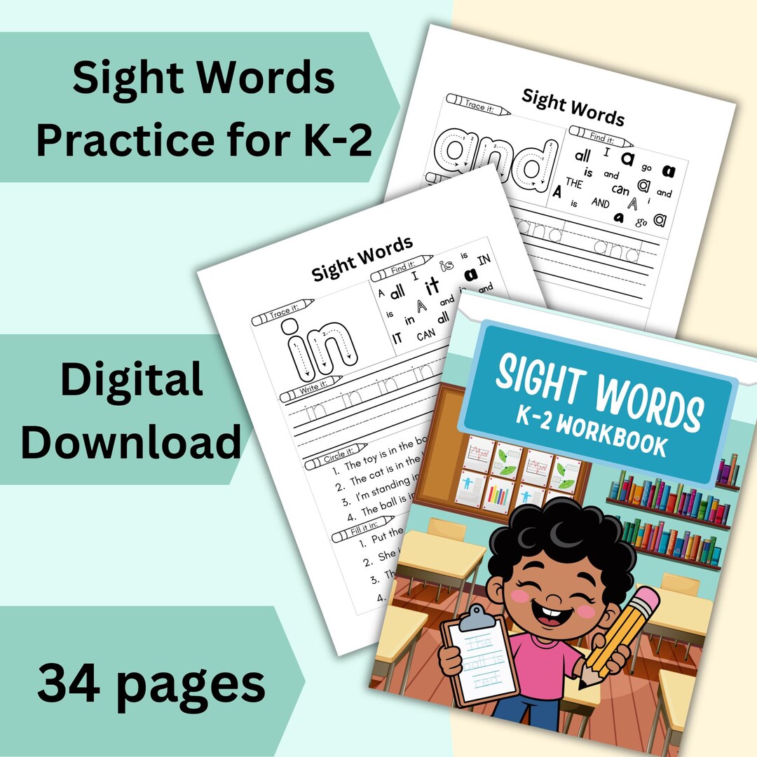 Sight Words Workbook | K-2 Reading, Writing Practice (digital Download ...