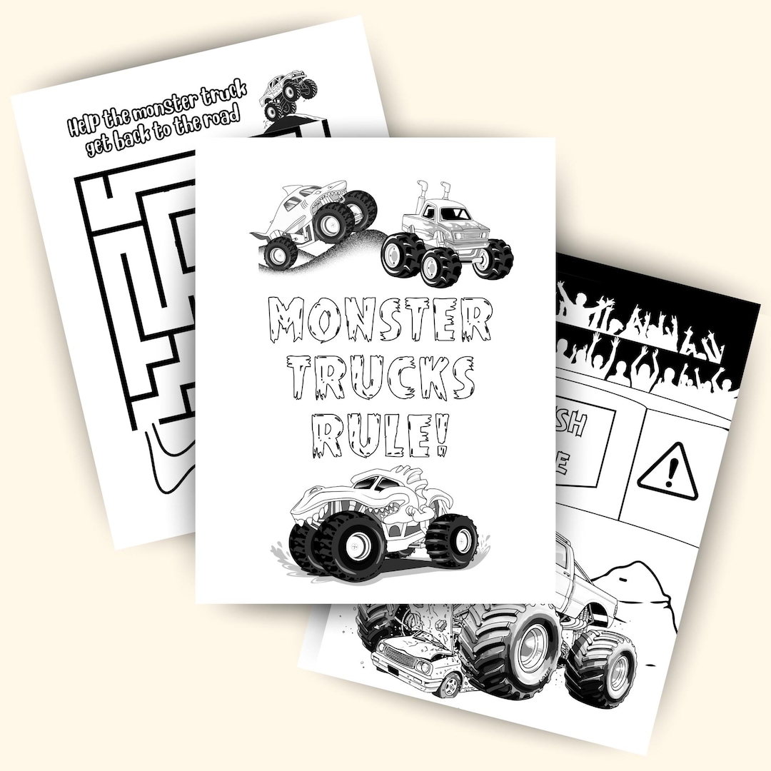 Monster Truck Fun Pack - 6 Coloring & Activity Pages - Etsy