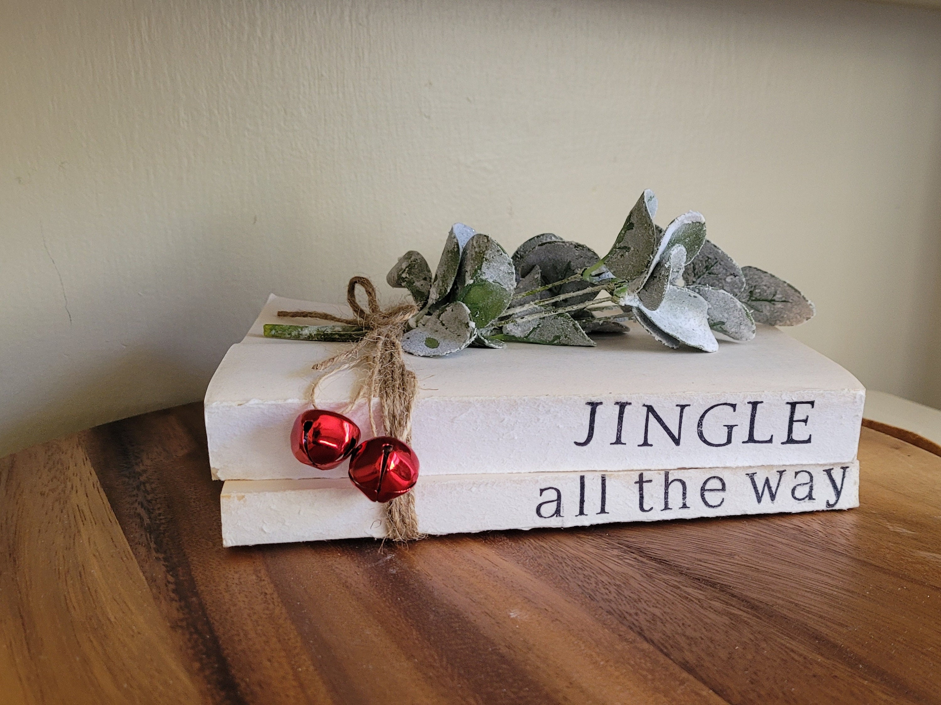 Jingle All the Way Stamped Book Stack. Stamped Books. Christmas Decor ...