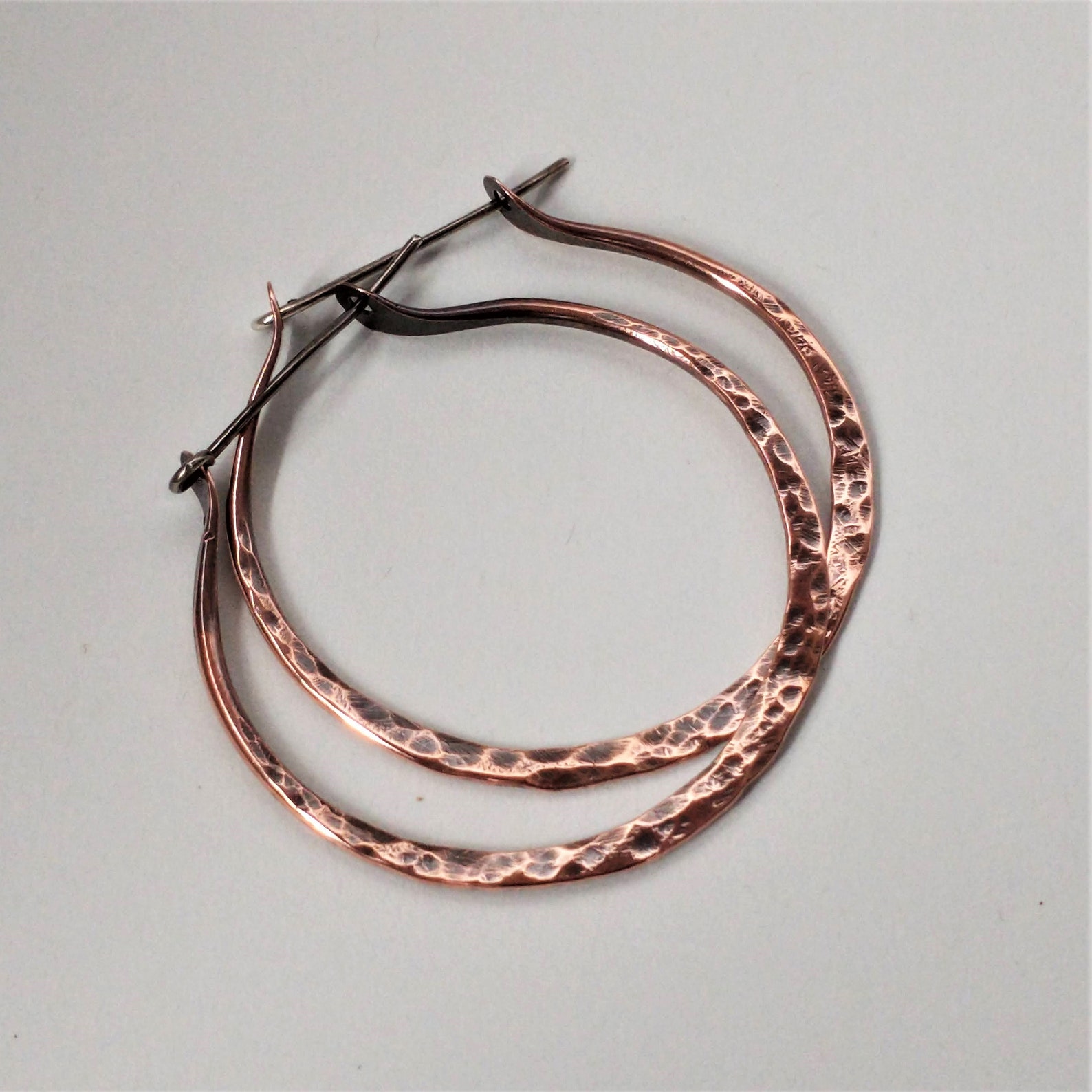 Textured Hoop Earrings Hammered Oxidized Copper Hoops Etsy