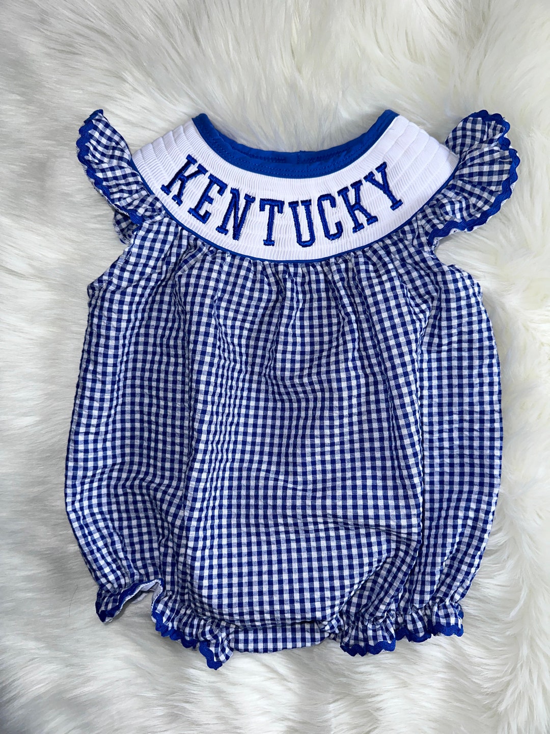 Kentucky Smocked/embroidered Bubble Romper, Gingham Romper - Etsy