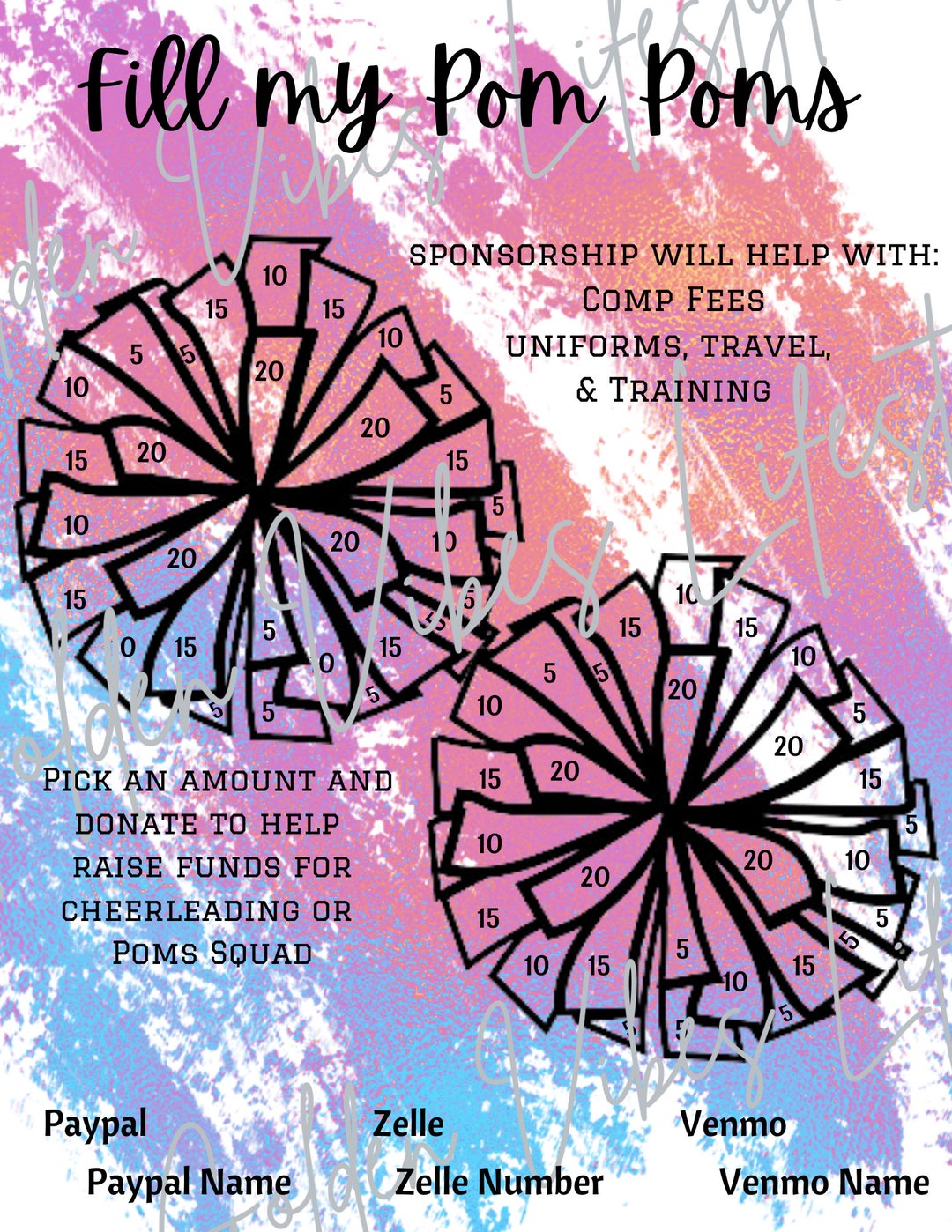 Cheer Fundraiser Flyer | Fill My Pom Poms | Editable Canva Template ...