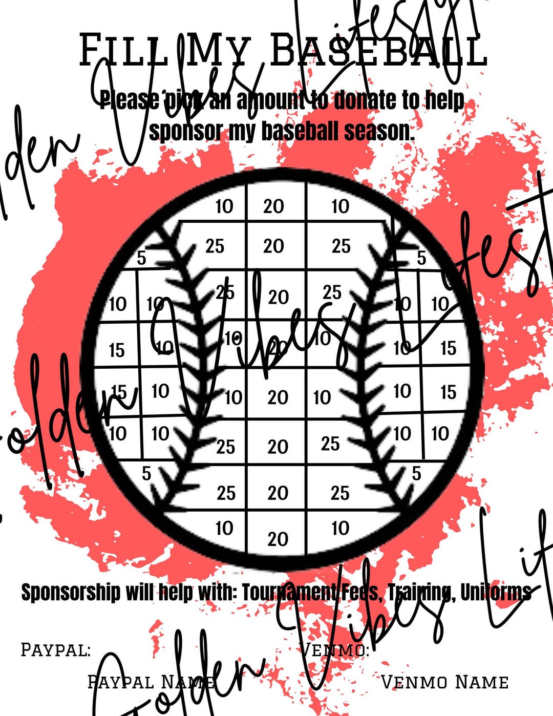 Fill My Baseball Fundraiser Flyer: Editable Canva Template (digital ...