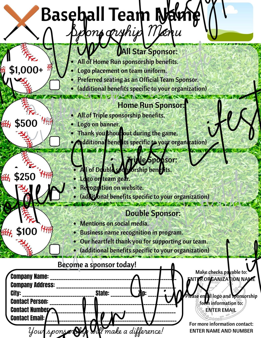Baseball Sponsorship Menu Form | Sponsorship Form | Editable Canva ...