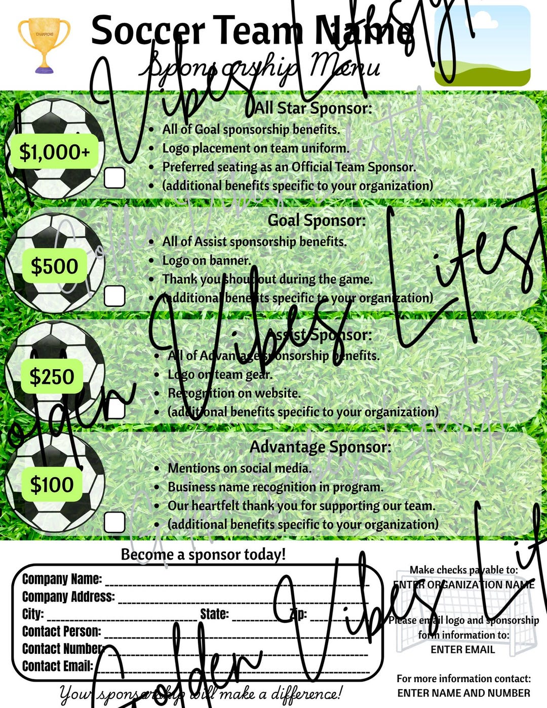 Soccer Sponsorship Menu Form | Editable Canva Template | Digital ...