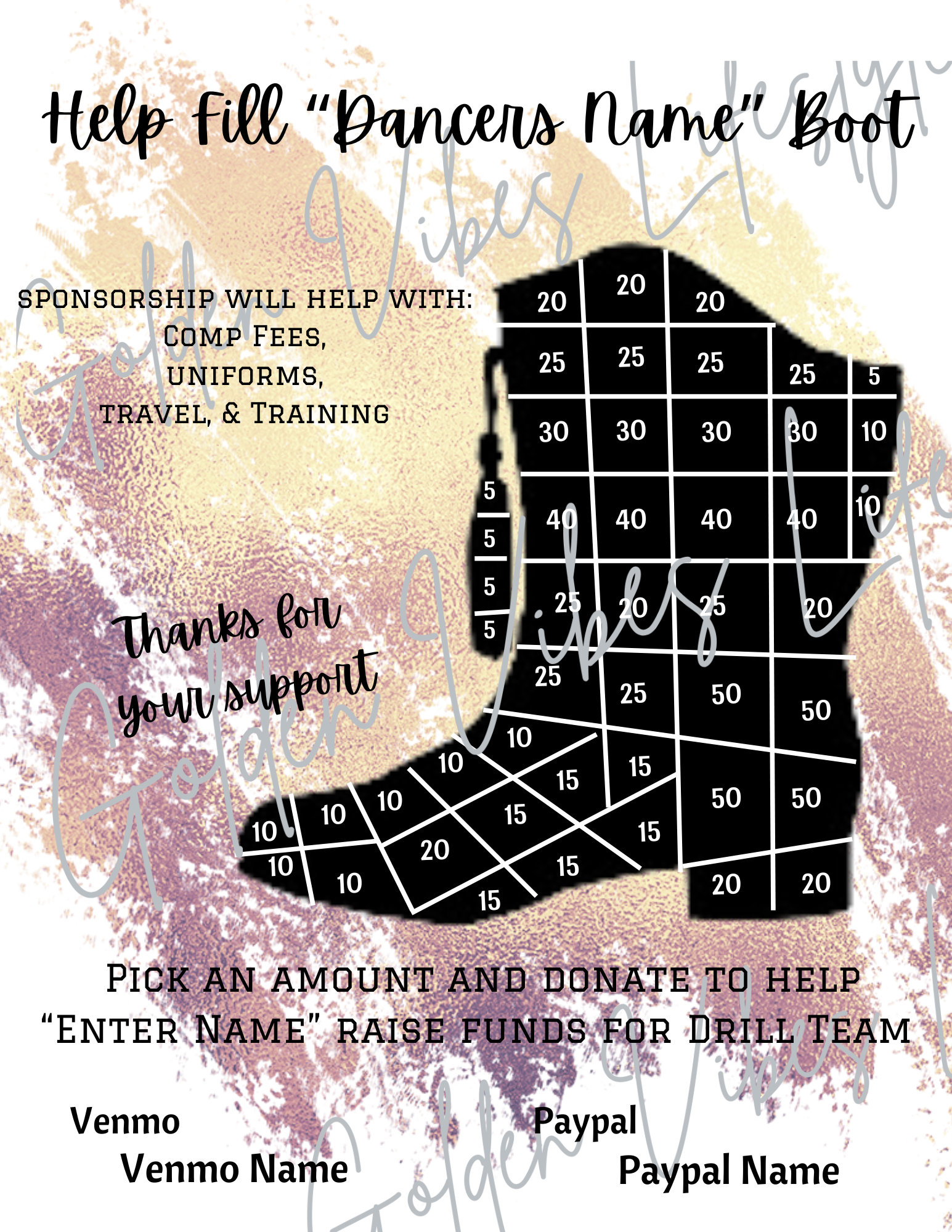 Fill My Boot, Drill Team Fundraiser, Marjorette, Editable Canva ...