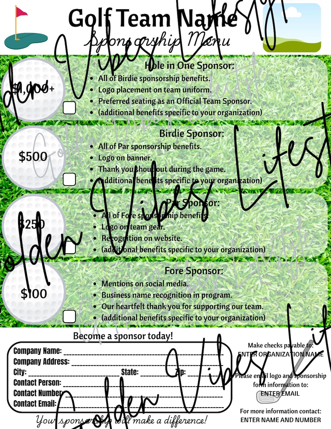 Golf Sponsorship Form | Editable Canva Template | Digital Download ...