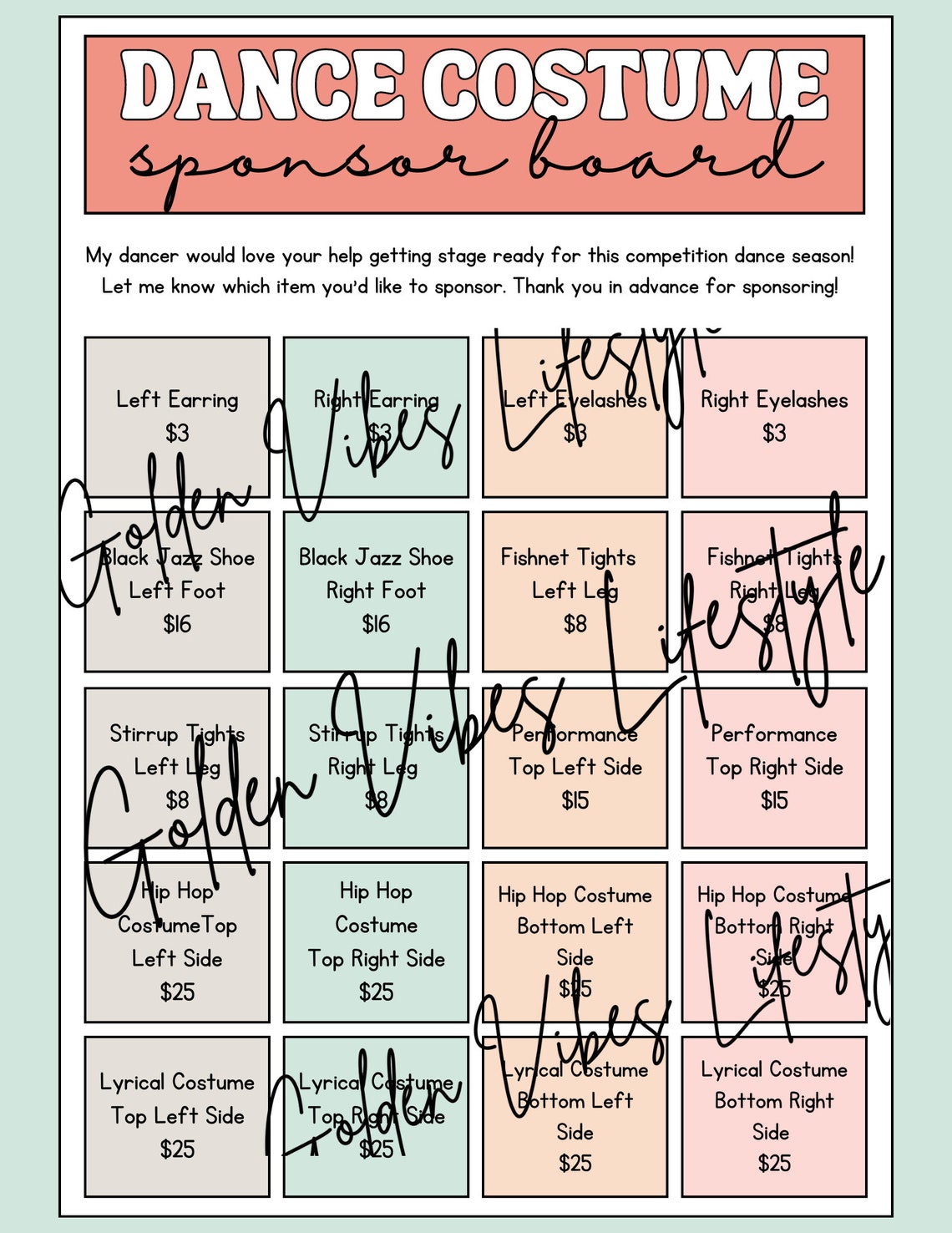 Costume Sponsor Board, Dance Fundraiser, Editable Canva Template ...