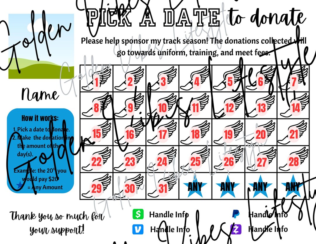 Track Fundraiser Calendar | Pick a Date to Donate | Editable Canva ...