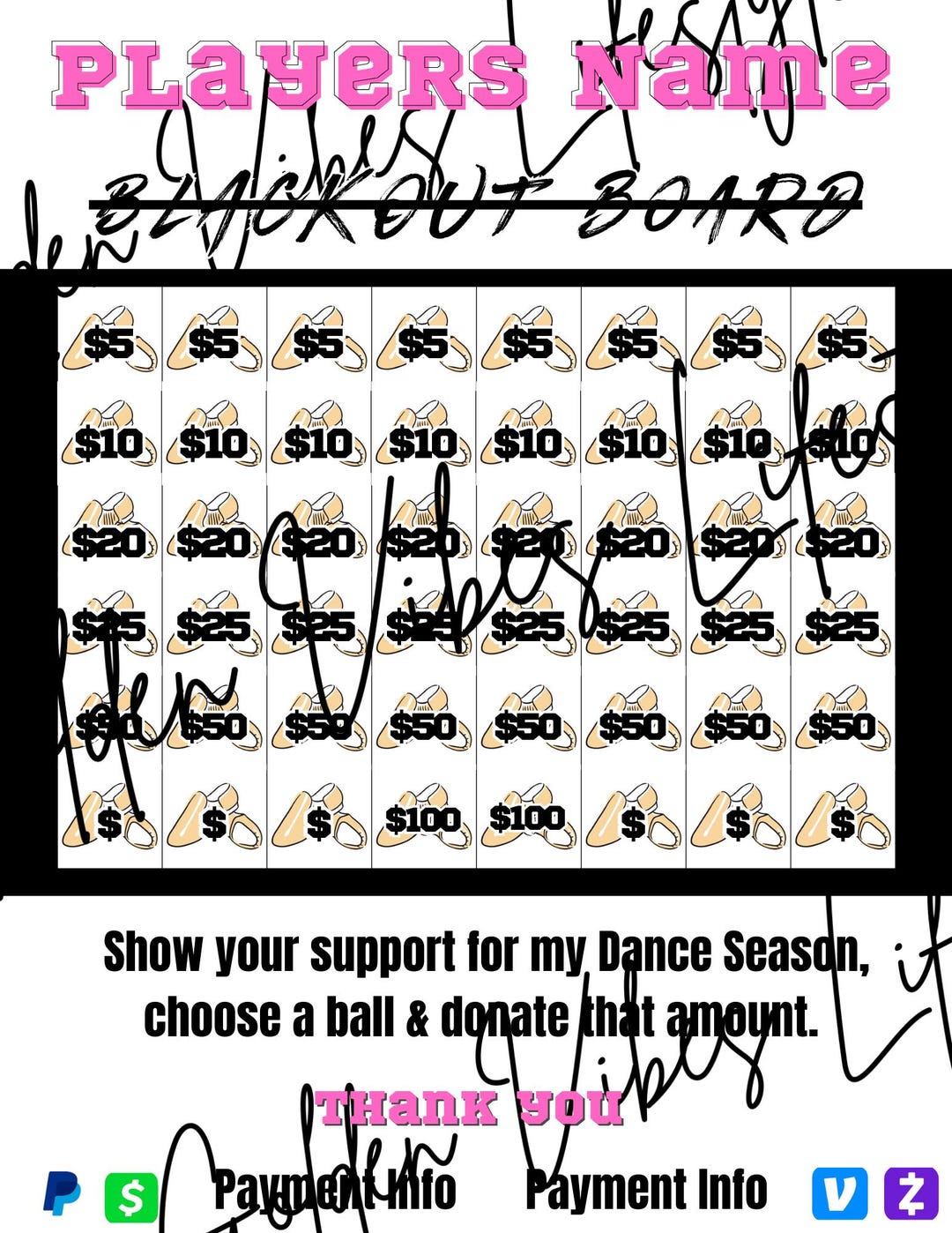Dance Blackout Board Template | Dance Fundraiser | Editable Canva ...