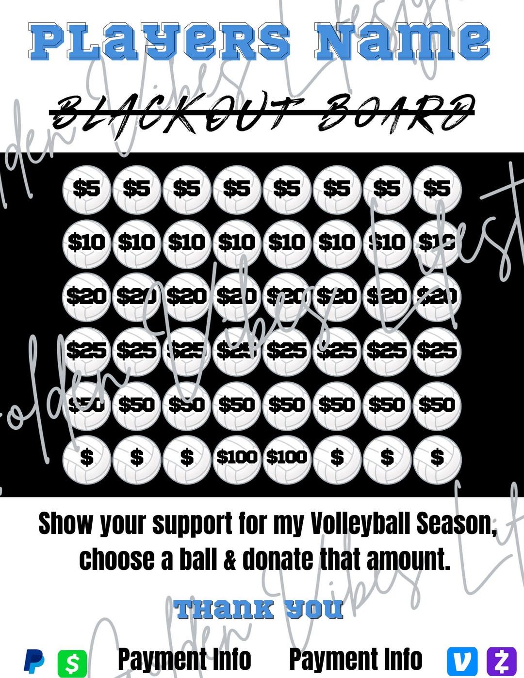 Volleyball Blackout Board Fundraiser Flyer | Editable Canva Template ...