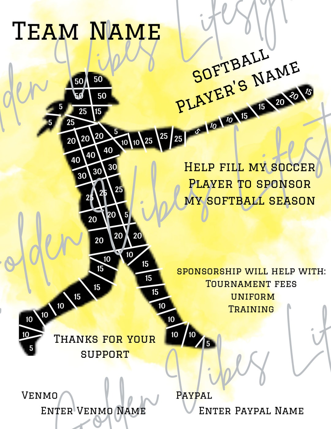 Softball Flyer, Fill My Softball Player, Softball Fundraiser, Editable ...