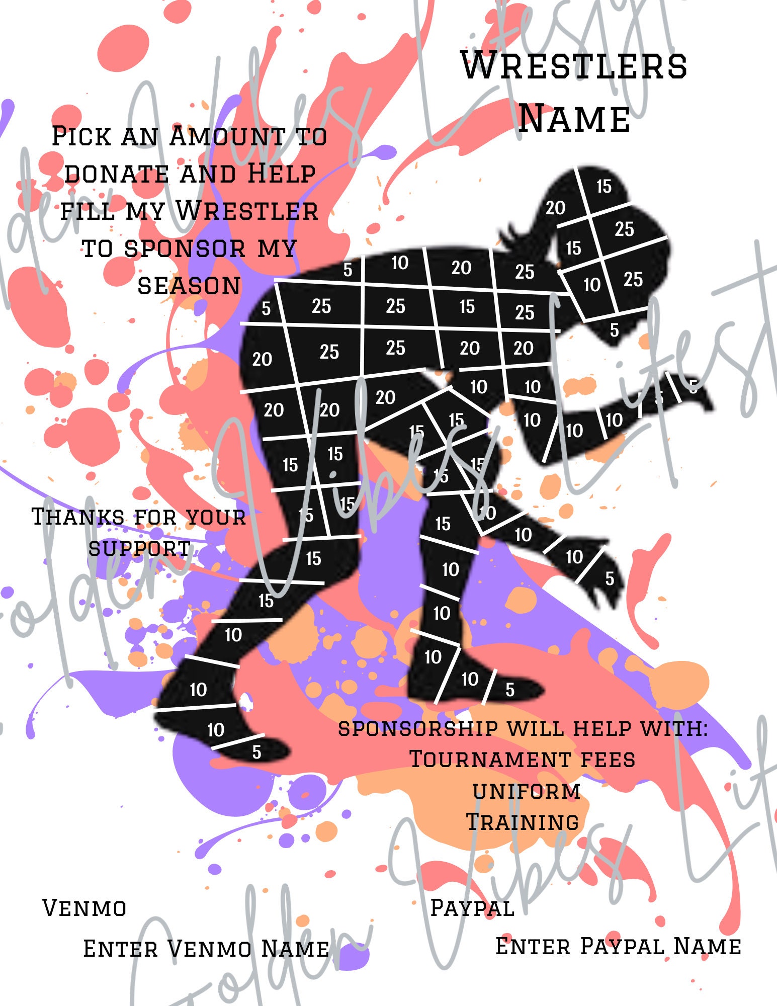 Female Wrestler Fundraiser Flyer | Fill My Wrestler | Editable Canva ...