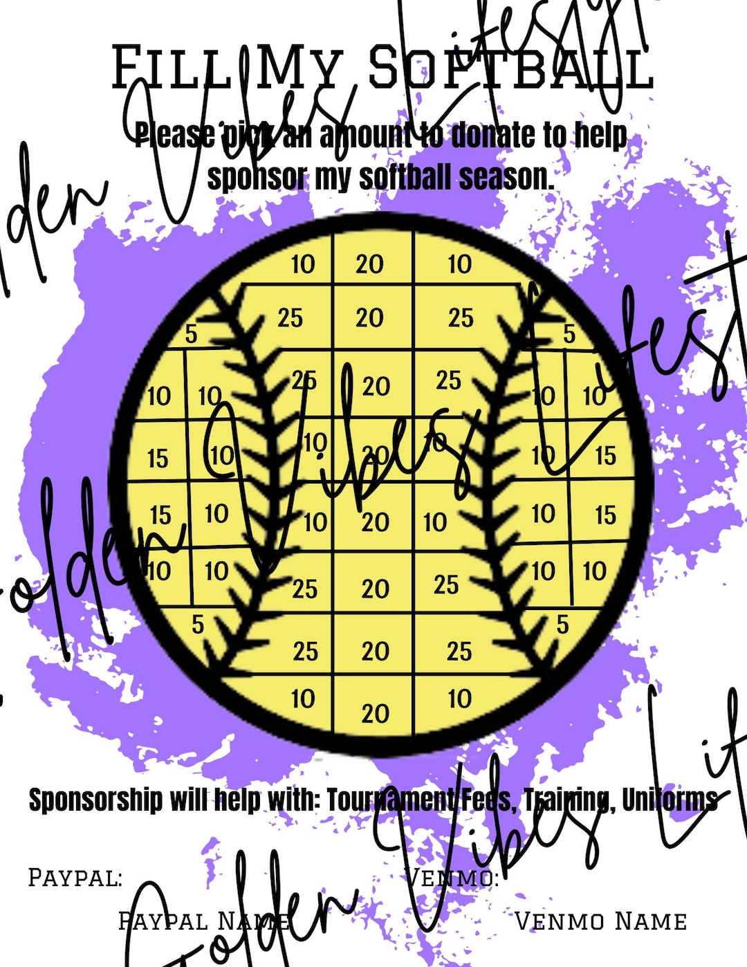 Softball Flyer, Fill My Softball, Softball Fundraiser, Editable Canva ...