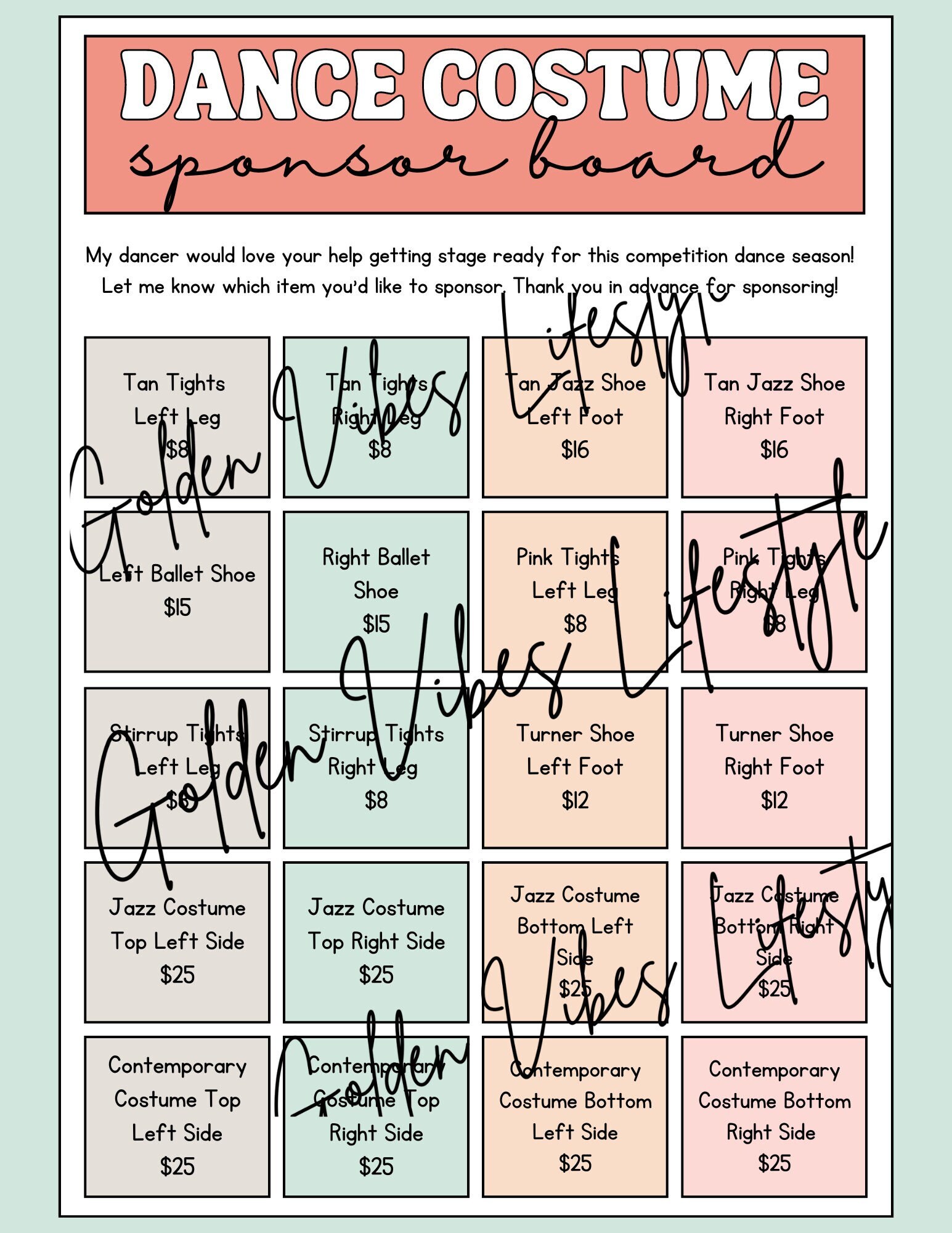 Costume Sponsor Board, Dance Fundraiser, Editable Canva Template ...