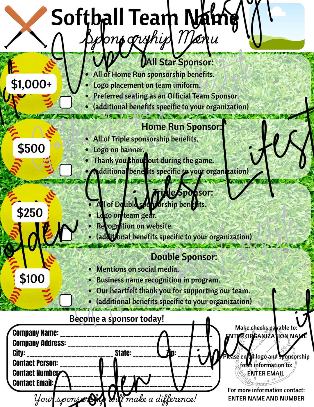 Softball Sponsorship Form | Softball Fundraiser | Editable Canva ...