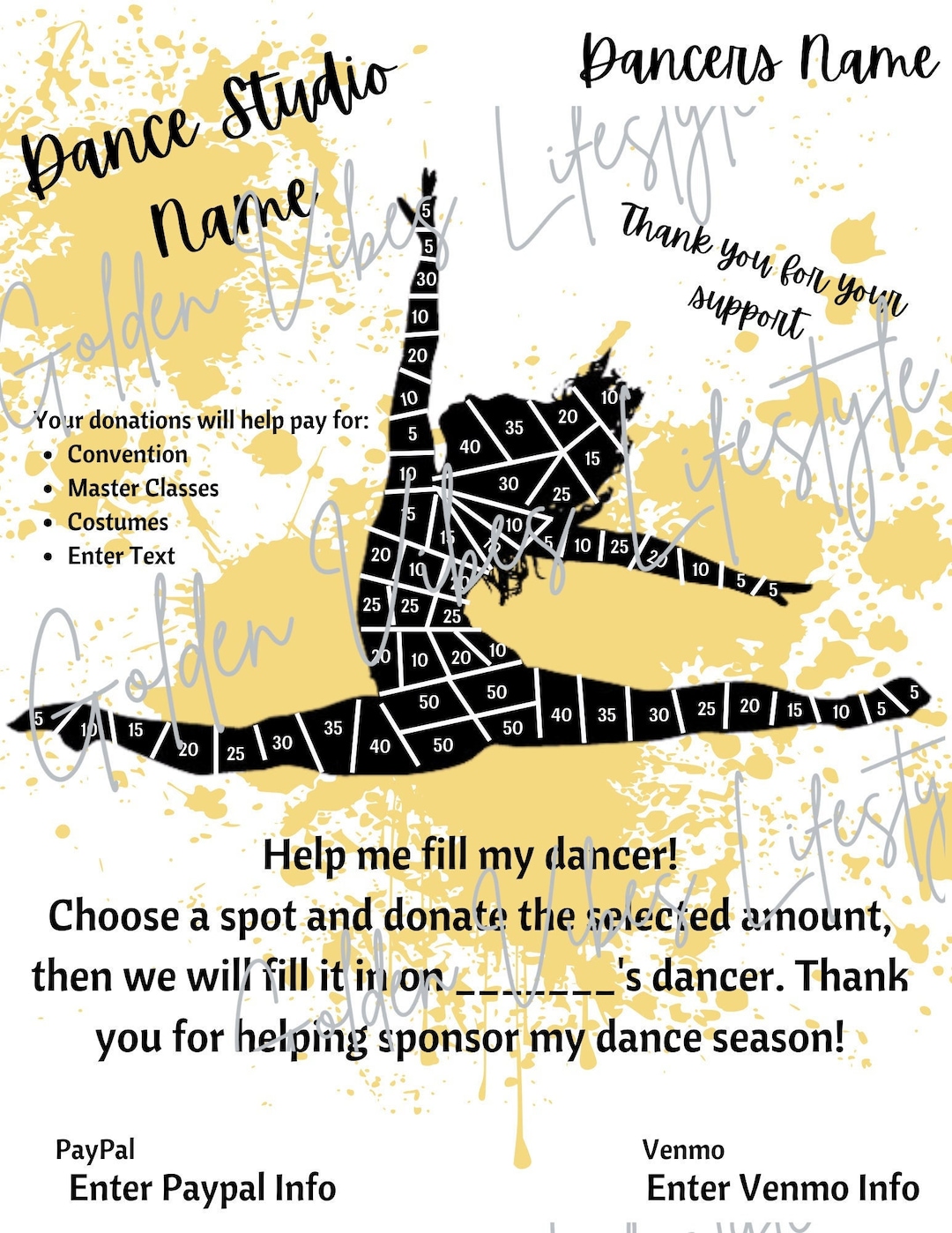 Fill My Dancer, Dance Fundraiser, Editable Canva Template, Printable ...