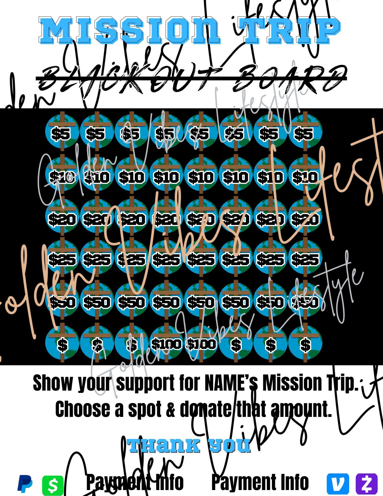 Mission Trip Blackout Board | Mission Trip Fundraiser | Editable Canva ...