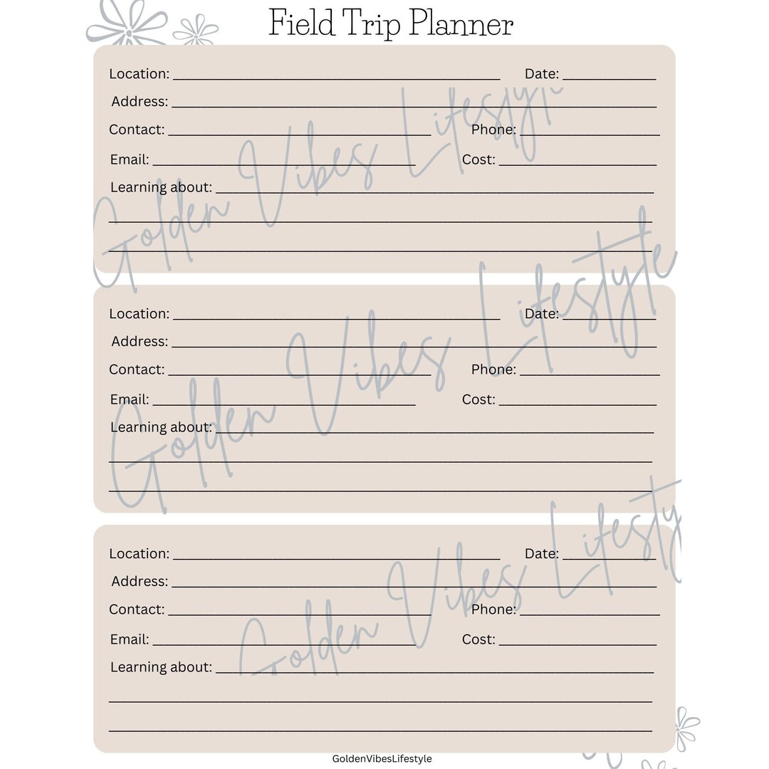 Homeschool Field Trip Planner: Printable Tracker (digital Download) - Etsy