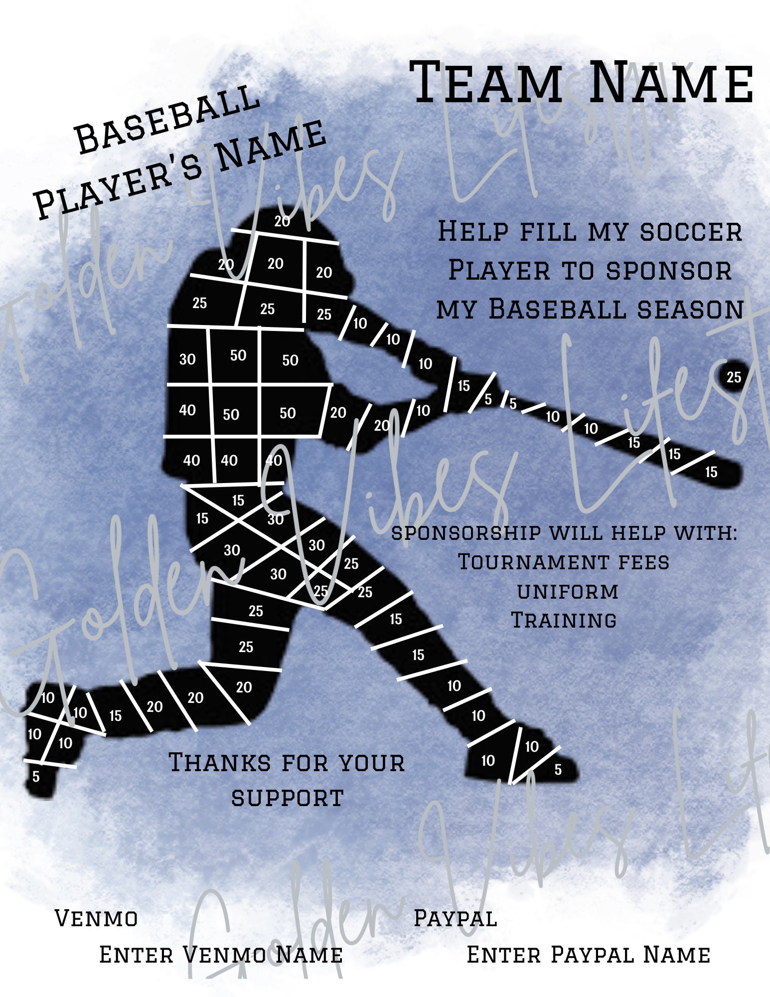 Baseball Flyer, Fill My Baseball Player, Baseball Fundraiser, Editable ...