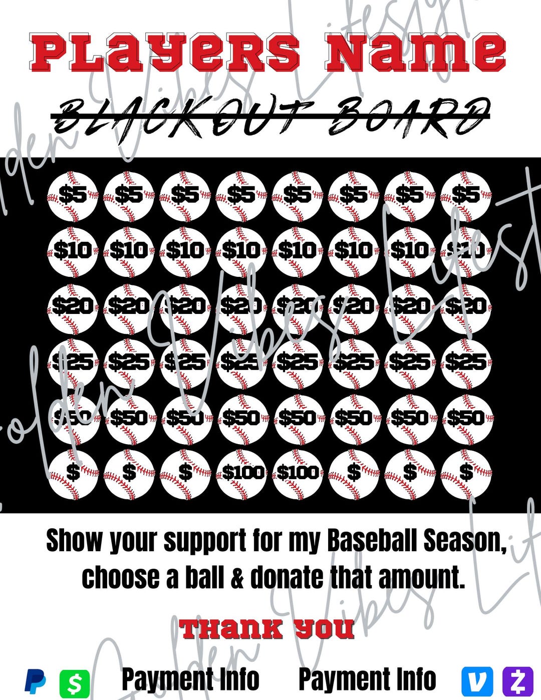 Baseball Blackout Board Fundraiser Flyer | Fill My Fundraiser ...