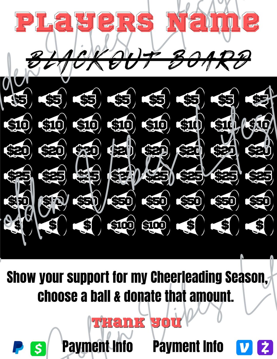 Cheerleader Blackout Board, Cheer Flyer, Cheer Fundraiser, Editable ...