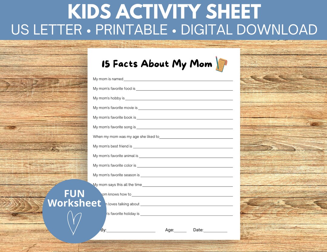 Facts About My Mom Mother's Day Kid Activity Printable PDF to Mom From ...
