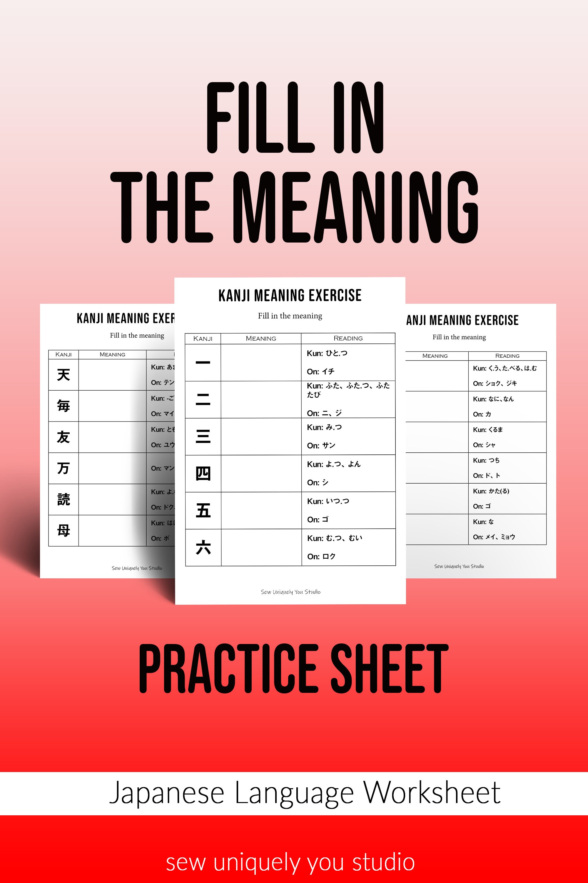 Start Learning Japanese, Kanji Worksheet, for Japanese Language ...