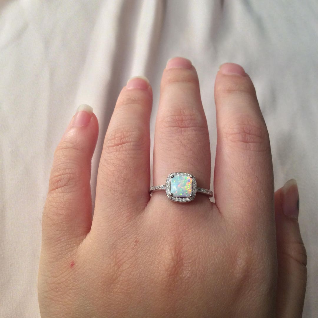 Opal Ring ~ Silver Opal Ring ~ Opal Square Ring ~ Women's Opal Ring ...
