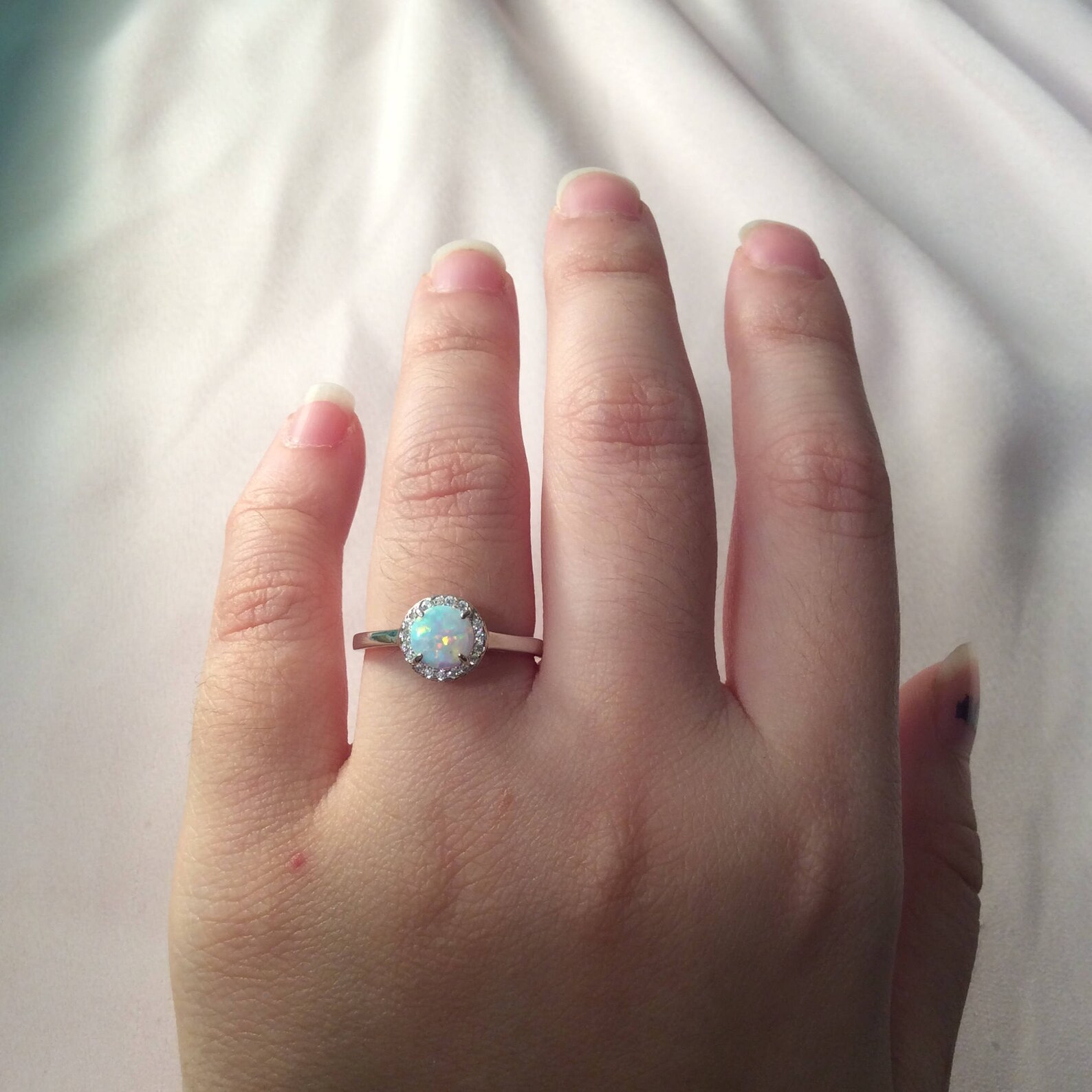 Opal Ring Silver Opal Ring Opal Square Ring Women's | Etsy