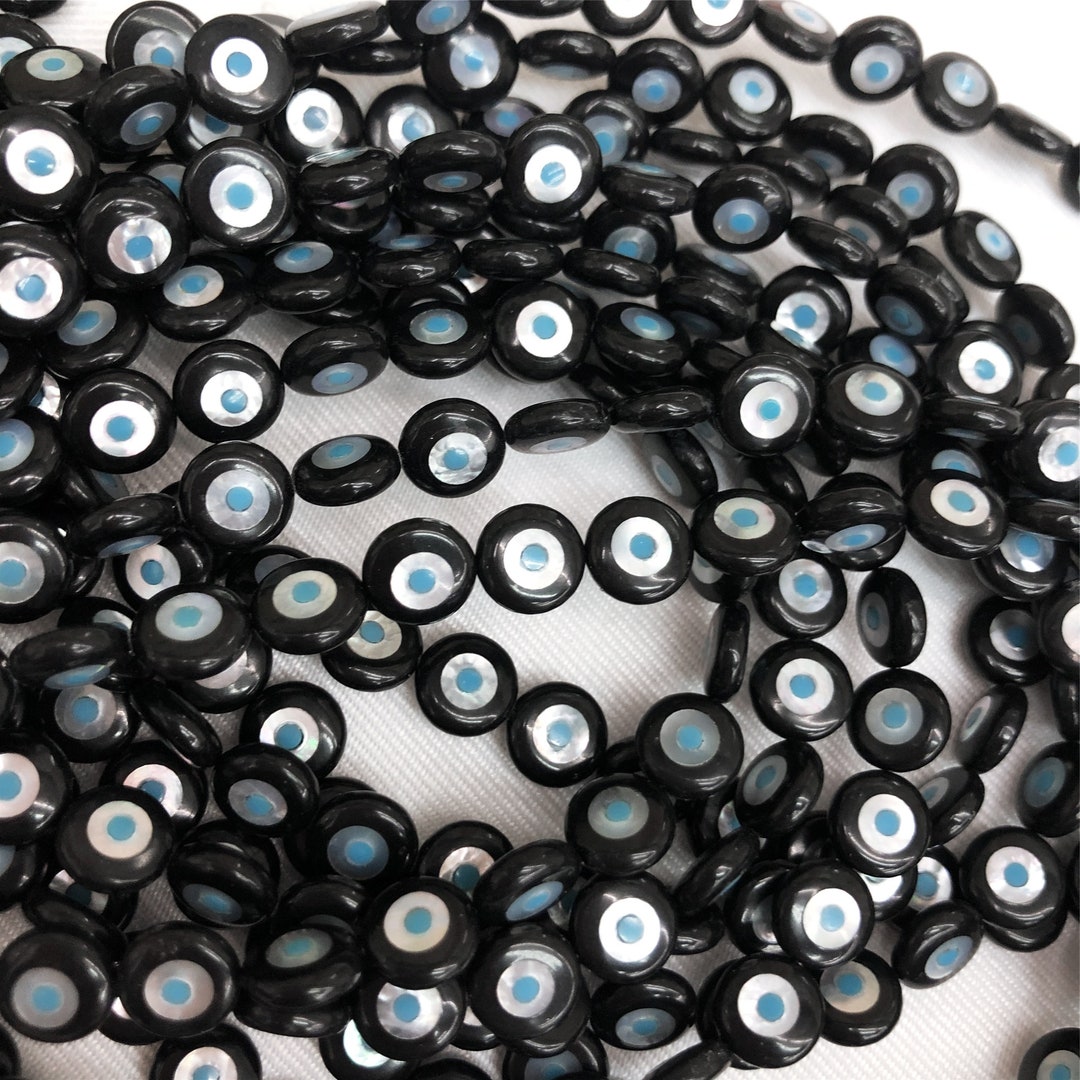 6mm 8mm 10mm Mother of Pearl Evil Eye Round Beads , Black Pearl Beads ...