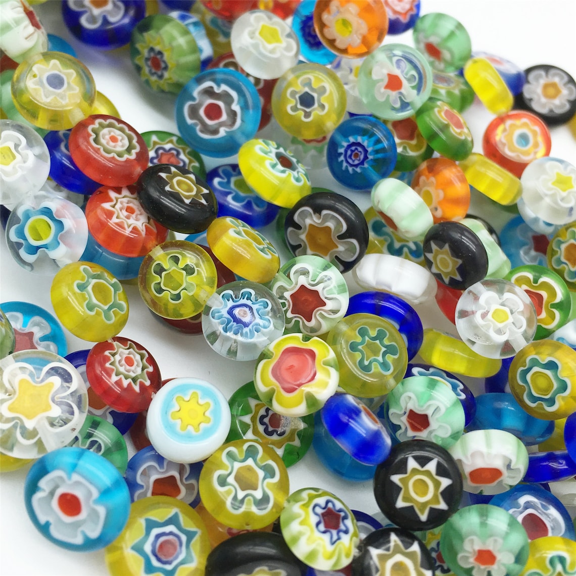 6mm 8mm 10mm 12mm Millefiori Glass Flat Round Glass Beads - Etsy