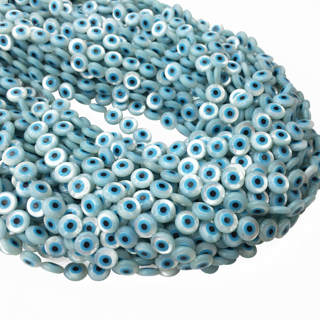 4mm 6mm 8mm 10mm 12mm Mother of Pearl Evil Eye Round Beads , Pearl ...