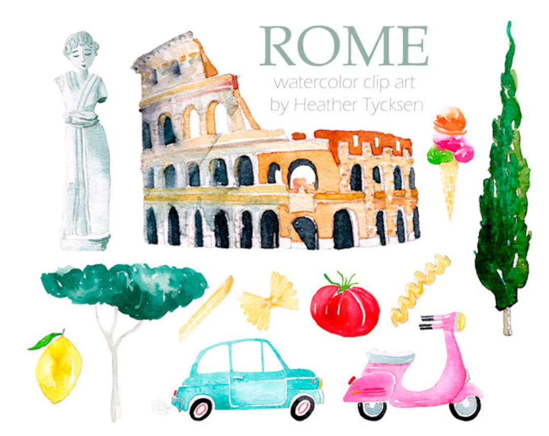 Rome Clipart Roman Clip Art Italy Travel Stickers Roman Holiday Vespa ...