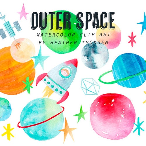 Watercolor SOLAR SYSTEM Clipart Outer Space Clipart Planets - Etsy