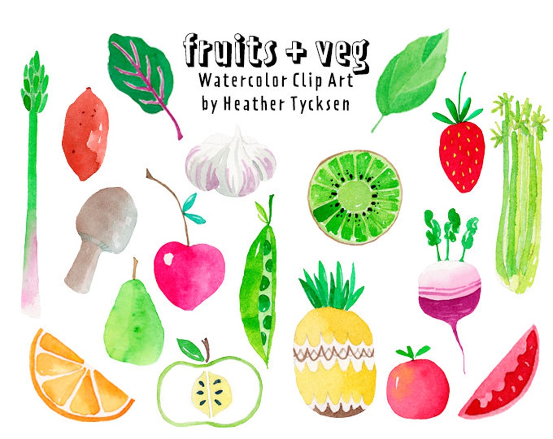 Fruit Clipart Food Clipart Watercolor Food Veggie Clipart - Etsy