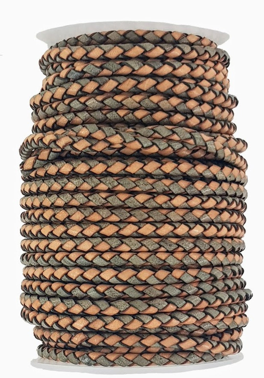 Plaited Leather Cord Tan & Grey 5 Mm Round Diameter - Etsy