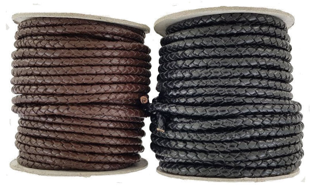 Plaited Leather Cord Black & Dark Brown 5 Mm Round - Etsy
