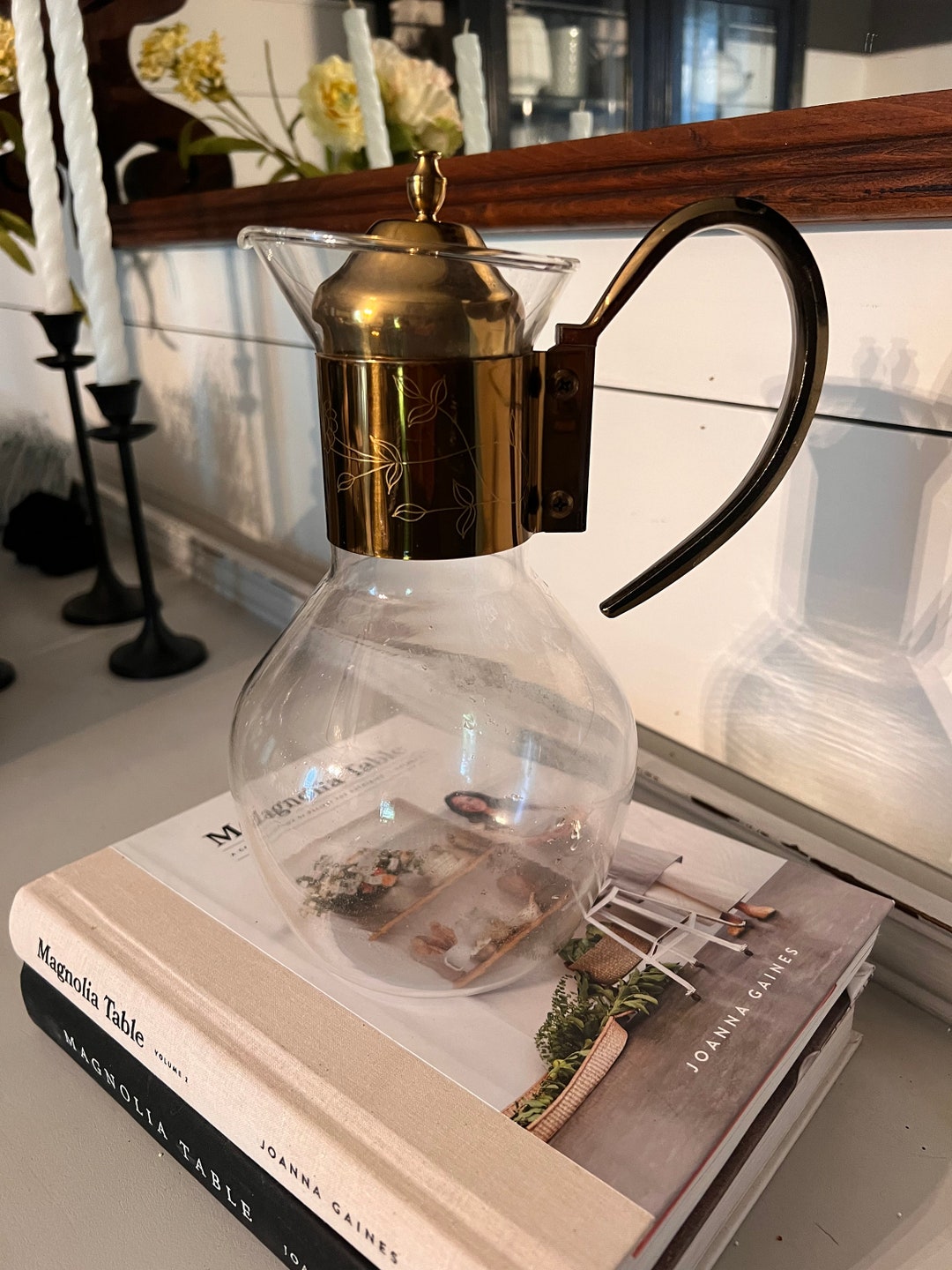 Vintage Glass and Gold With Handle Carafe - Etsy